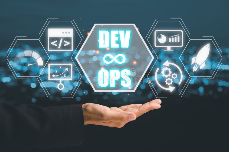Person Hand Holding DevOps Icon on VR Screen, Methodology Development ...