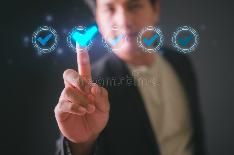 Businessman Hand Tick Correct Sign Mark in Checkbox Quality Document ...