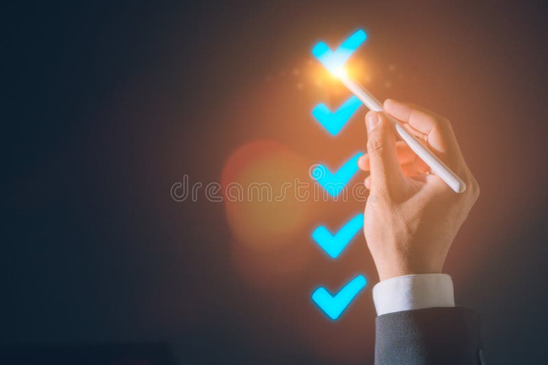Businessman Hand Tick Correct Sign Mark in Checkbox Quality Document ...