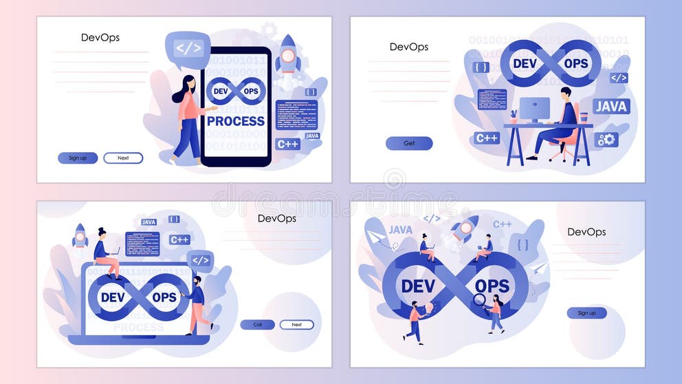 DevOps Concept. Tiny Programmers Practice of Development and Software Operations Stock Vector ...