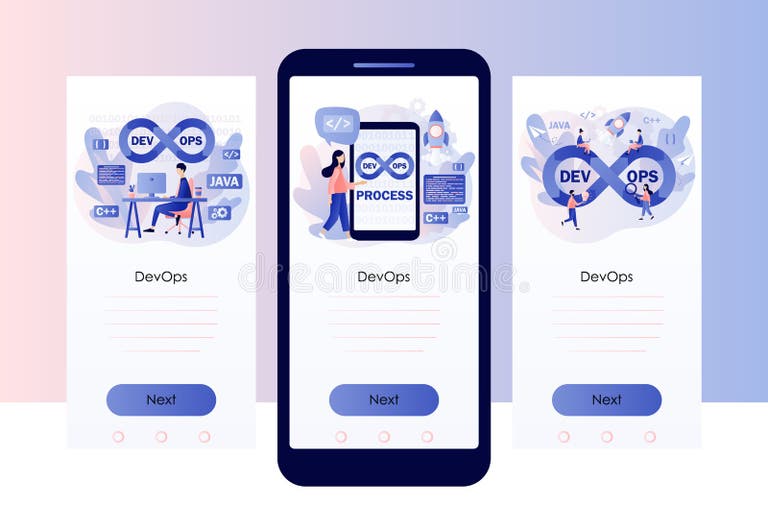 DevOps Concept. Tiny Programmers Practice of Development and Software Operations Stock Vector ...