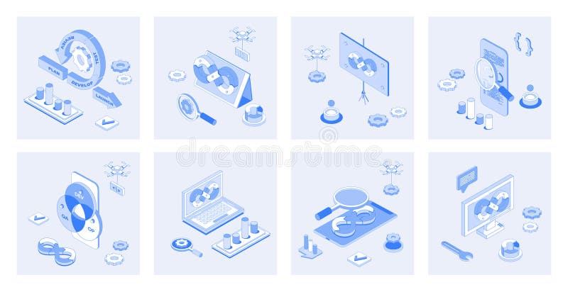 Devops 3d Isometric Concept Set With Isometric Icons Design For Web Collection Of Agile Coding