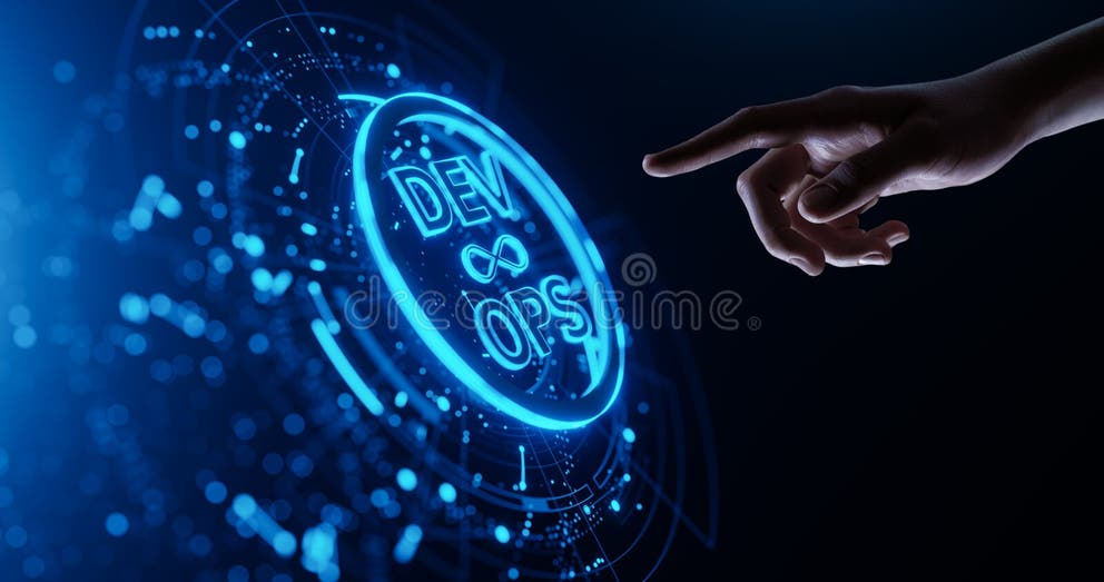DevOps Dev Ops Software Development Concept. Human Hand Touching ...