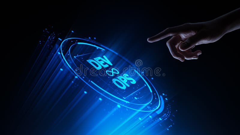 DevOps Dev Ops Software Development Concept. Human Hand Touching ...