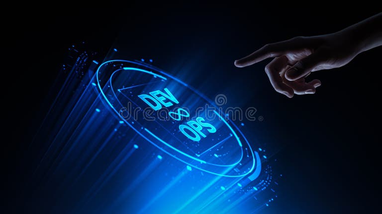 DevOps Dev Ops Software Development Concept. Human Hand Touching ...