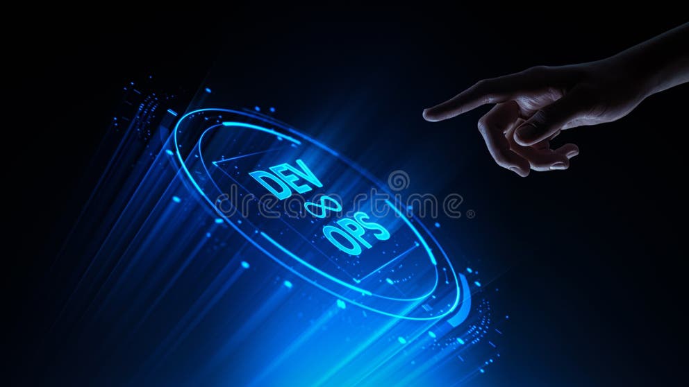 DevOps Dev Ops Software Development Concept. Human Hand Touching ...