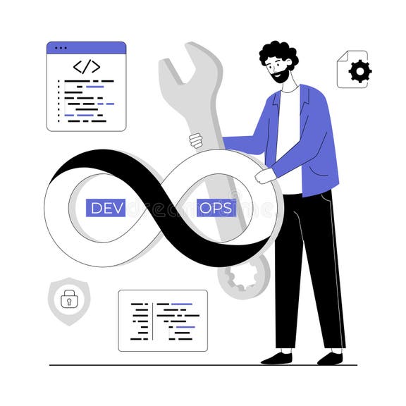 DevOps Developer Concept. Programmer Working on Software Development, Operations Process ...