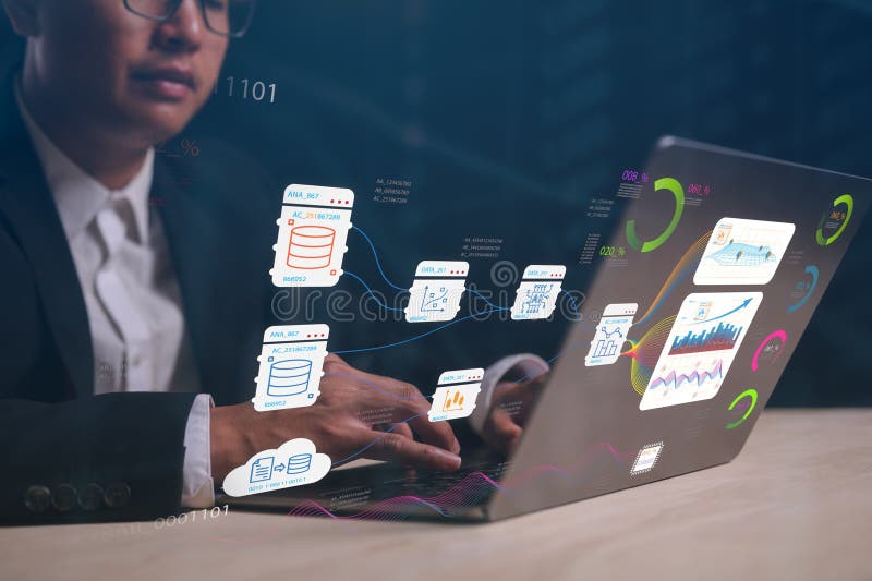 Customer Service Management Man Using Computer Chart Diagram Stock ...