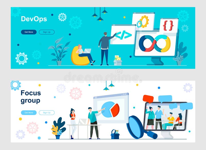 DevOps and Focus Group Landing Page with People Stock Vector ...