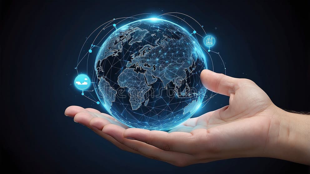 Devops. Hand Holding Globe with Network Connecting Data. Integration of ...