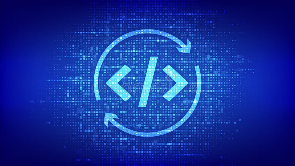 Devops Icon Made with Binary Code. Agile Development and Optimisation. Software Engineering ...