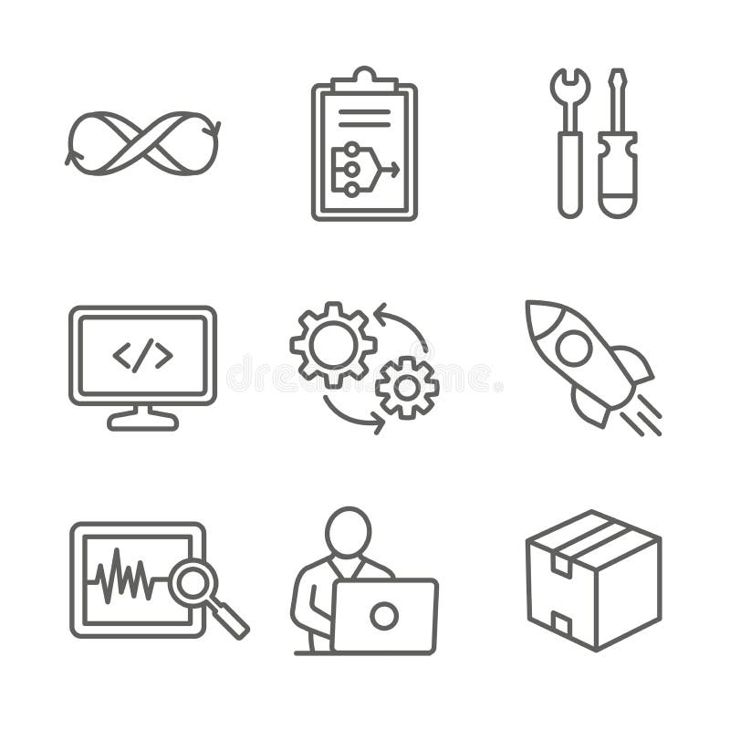 DevOps Icon Set with Plan, Build, Code, Test, Release, Monitor, Operate ...