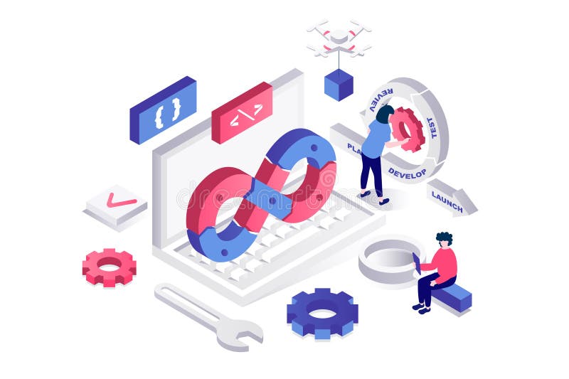 DevOps Isometric Concept stock vector. Illustration of programming - 365154448
