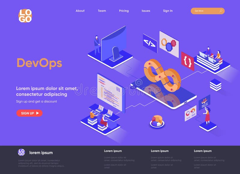 DevOps Landing Page with People Characters. Programming and Engineering Service Web Banner Stock ...