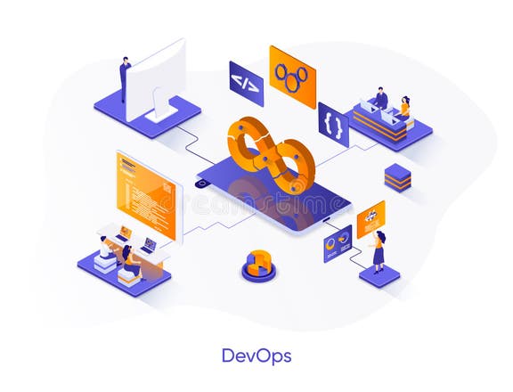 DevOps Isometric Web Banner. Development Operations Isometry Concept Stock Illustration ...