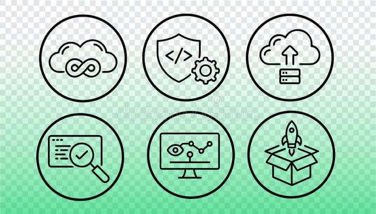 DevOps Process Automation Icons Set. Software Development Continuous Delivery Pipeline Stock ...