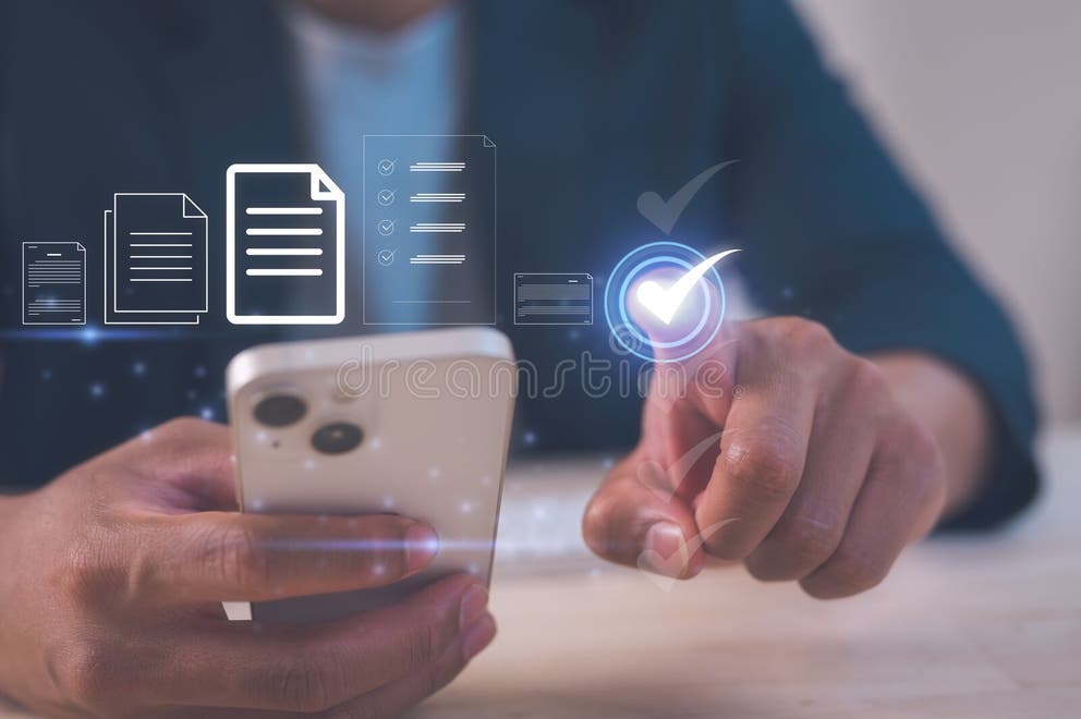 DevOps Software Development Businessman Holding Smartphone Tick Correct ...