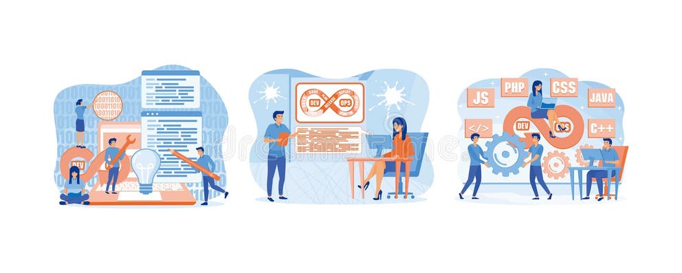 DevOps Software, Team of Programmer, Development. Team of Programmer Concept with Devops ...