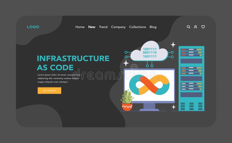 DevOps Web Banner or Landing Page Dark or Night Mode. Stock Vector ...
