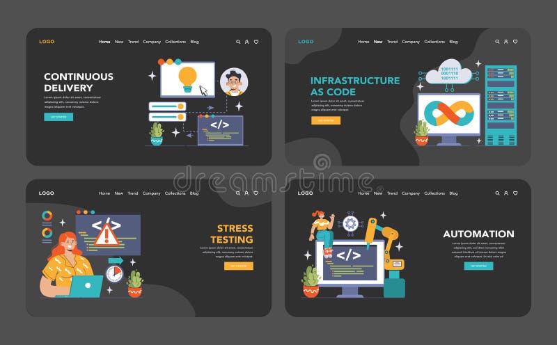 DevOps Web Banner or Landing Page Dark or Night Mode Set. Stock Vector ... DevOps Web Banner or Landing Page Dark or Night Mode Set. Stock Vector ...