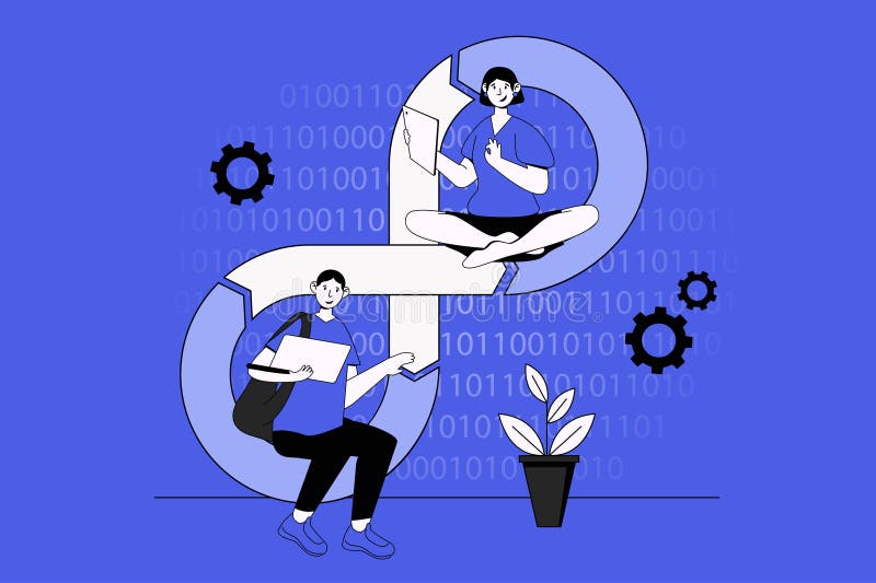 Devops Web Concept With Character Scene In Flat Design People Creating Software And Using