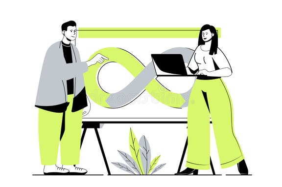 DevOps Web Concept with Flat Cartoon People for Website Design. Team ...