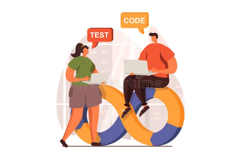 DevOps Web Concept in Flat Design. Vector Illustration Stock Vector - Illustration of programmer ...