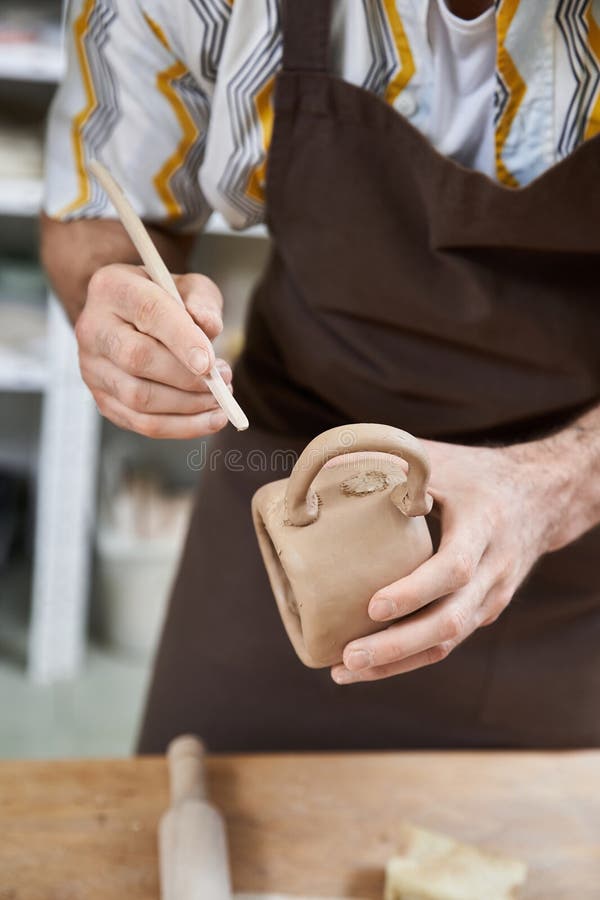 Devoted Man Making Pottery in Studio. Stock Image - Image of ceramic ...