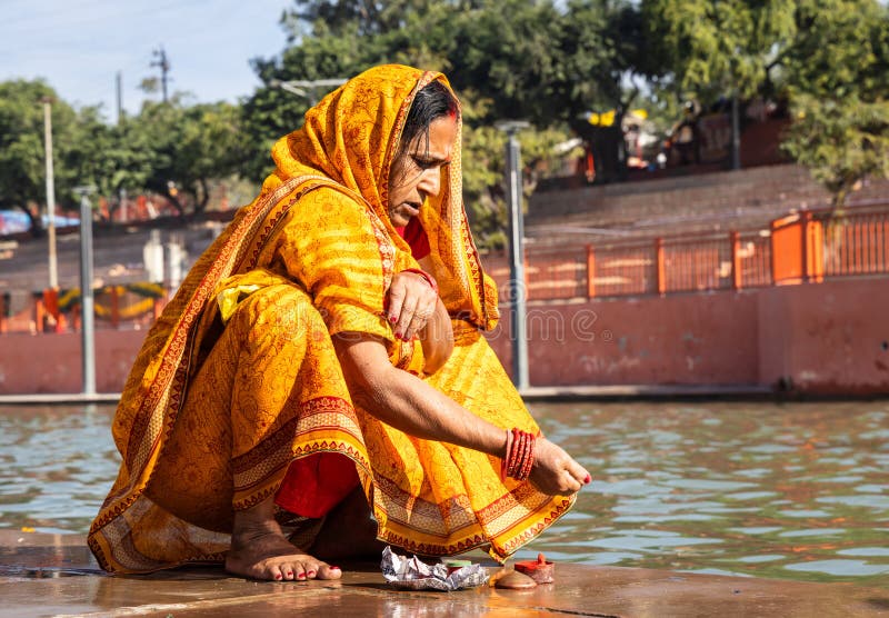 Devotee Praying for Holy God after Bathing in Holy River Water at ...