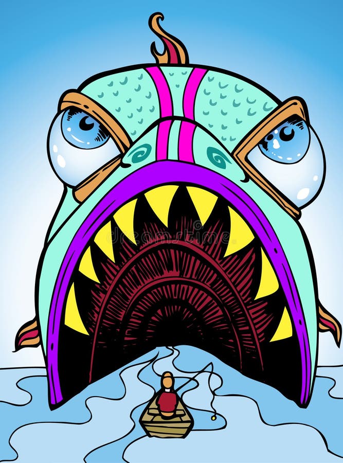Devour Fisherman stock vector. Illustration of giant, shark - 9363063