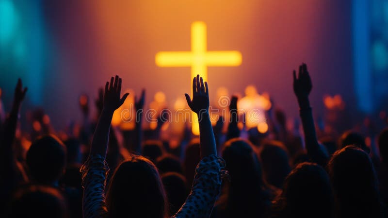 Devout Christians Raising Hands in Praise before the Holy Cross during ...