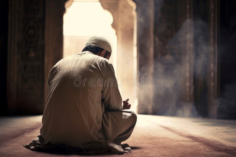 Devout Man Muslim Praying. Generate Ai Stock Photo - Image of light ...