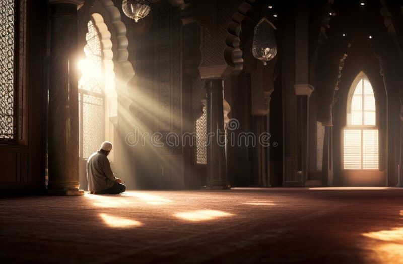 Devout Muslim Engaged in Prayer Inside a Serene Mosque.Generated Image Stock Photo - Image of ...