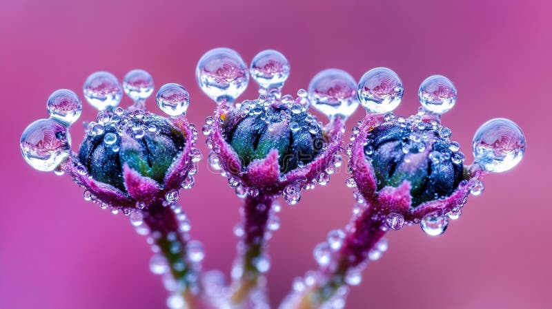 Dew-Covered Buds, Macro, Pink Background, Nature Photography, Spring ...