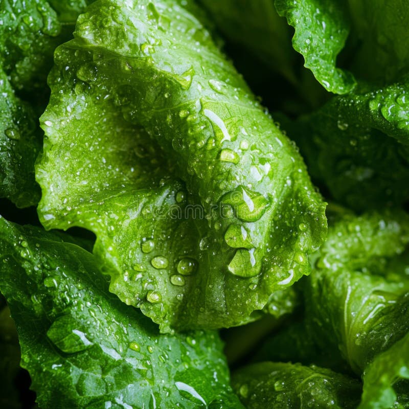 Dew-Covered Green Lettuce Leaves Stock Illustration - Illustration of ...
