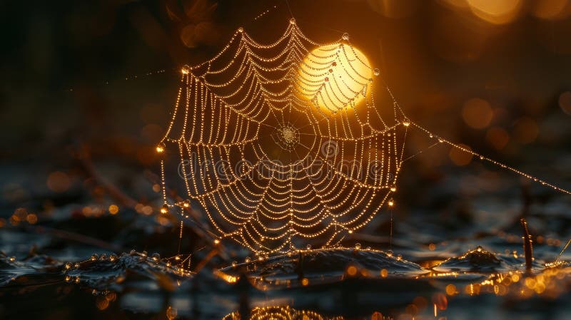 Dew-covered Spider Web in Golden Light Stock Photo - Image of fall ...
