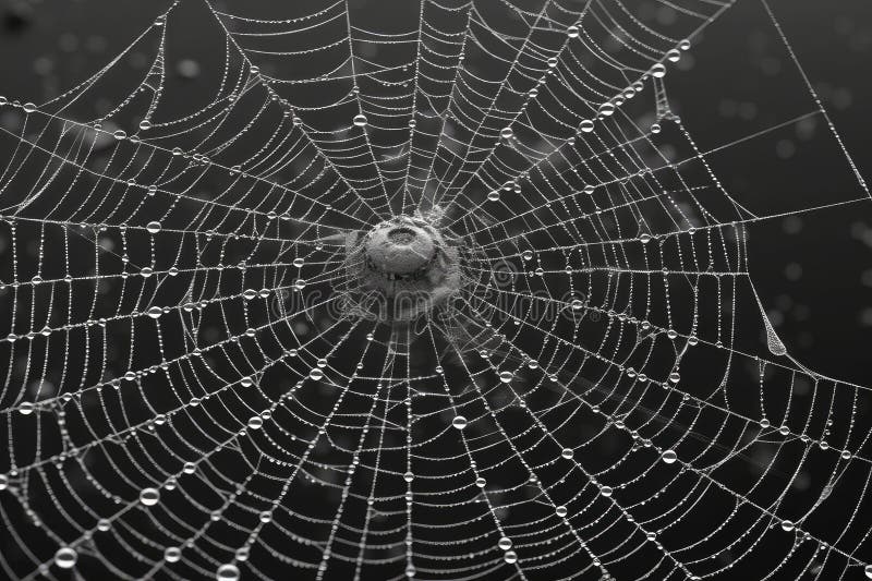 A Dew Covered Spider Web With A Spider Visible In The Center Stock Illustration Illustration