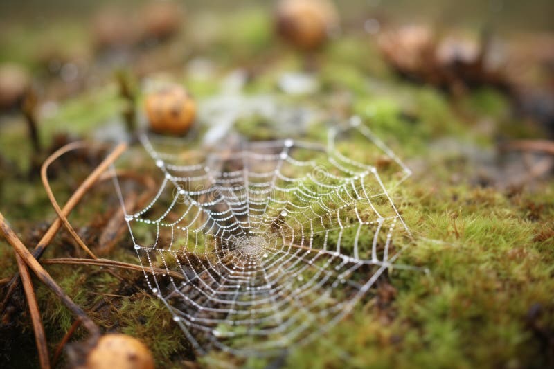 Dew-covered Spider Webs on Badger Sett Stock Illustration ...