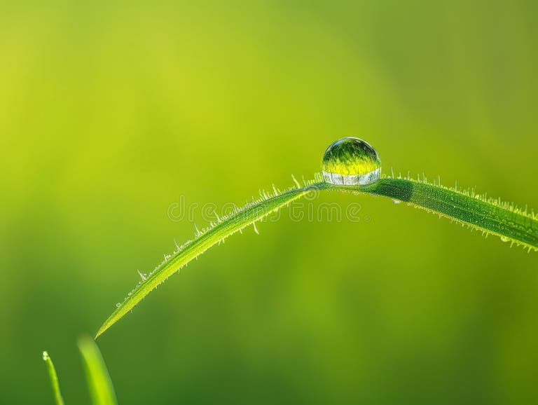 Dew drop on green leaf stock illustration. Illustration of morning ...