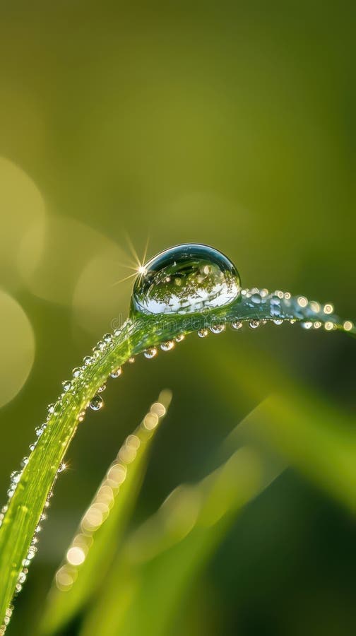 Dew Drop Reflecting Sunlight on a Blade of Grass Stock Image - Image of ...