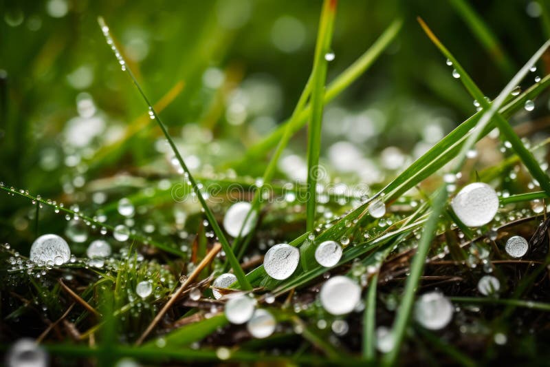Dew Drops on Green Grass Generative Ai Stock Illustration ...