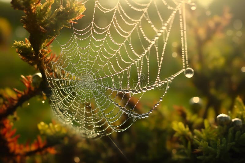 Dew Drops on Spider Mesh, Generative Ai Stock Illustration ...