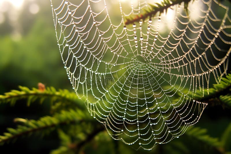 Dew Drops on Spider Mesh, Generative Ai Stock Illustration ...