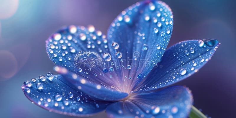 Dew Drops on a Stunning Blue Flower Closeup Stock Image - Image of ...