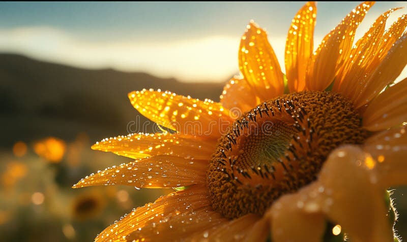 Dew Kissed Sunflower Golden Light Stock Photos - Free & Royalty-Free ...