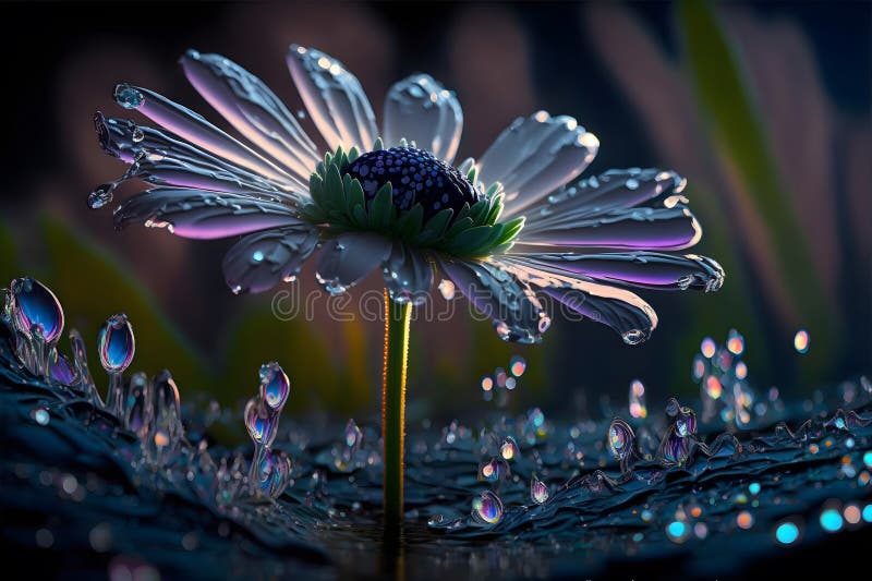 Dew on the Lily Flower, Spring Has Come. Macro Wet Flowers Grass in Dew ...