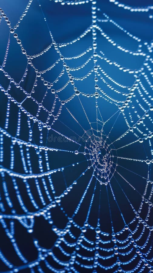 Dew on Spider Web with Blue Background Stock Photo - Image of fragile ...