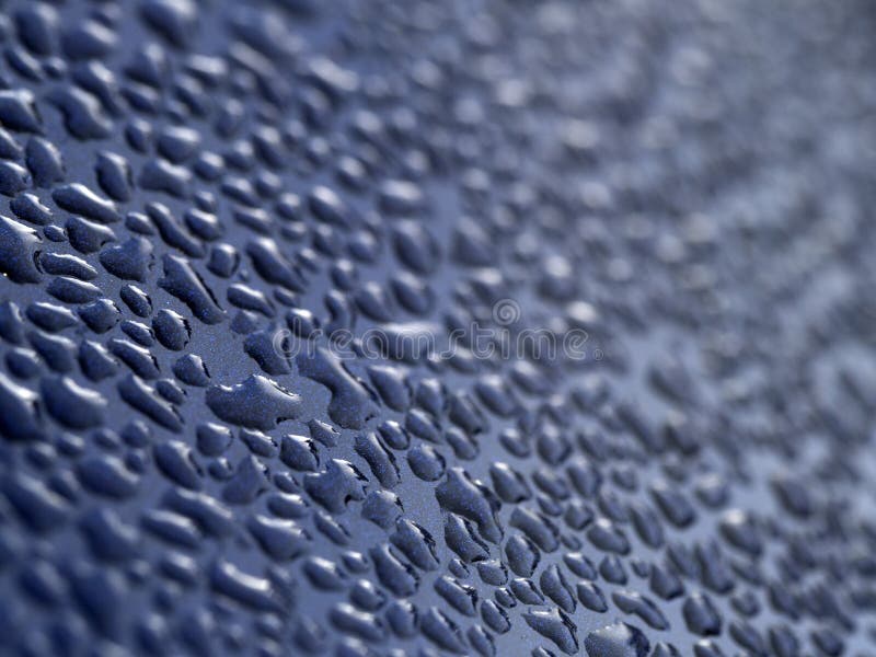 Dew Water Drops on Blue Metallic Surface Stock Image - Image of ...