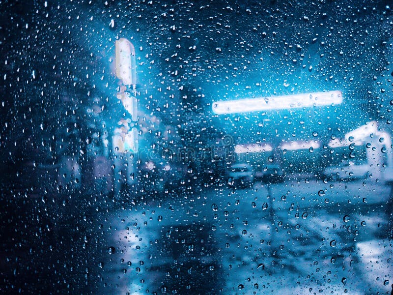 Dew on Windows + Blue Lights + Rain Stock Photo - Image of blue, lights ...