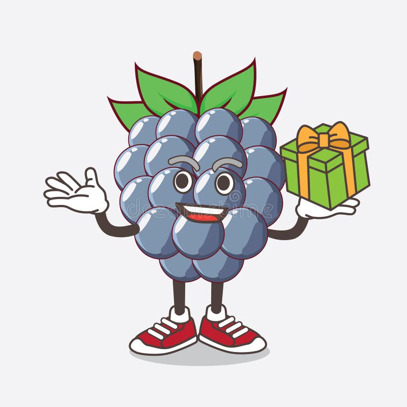 Dewberries Fruit Cartoon Mascot Character with a Box of Gift Stock ...